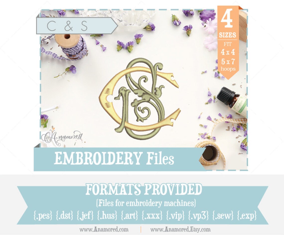 Interlocking CS or SC Monogram Embroidery Design / Machine | Etsy