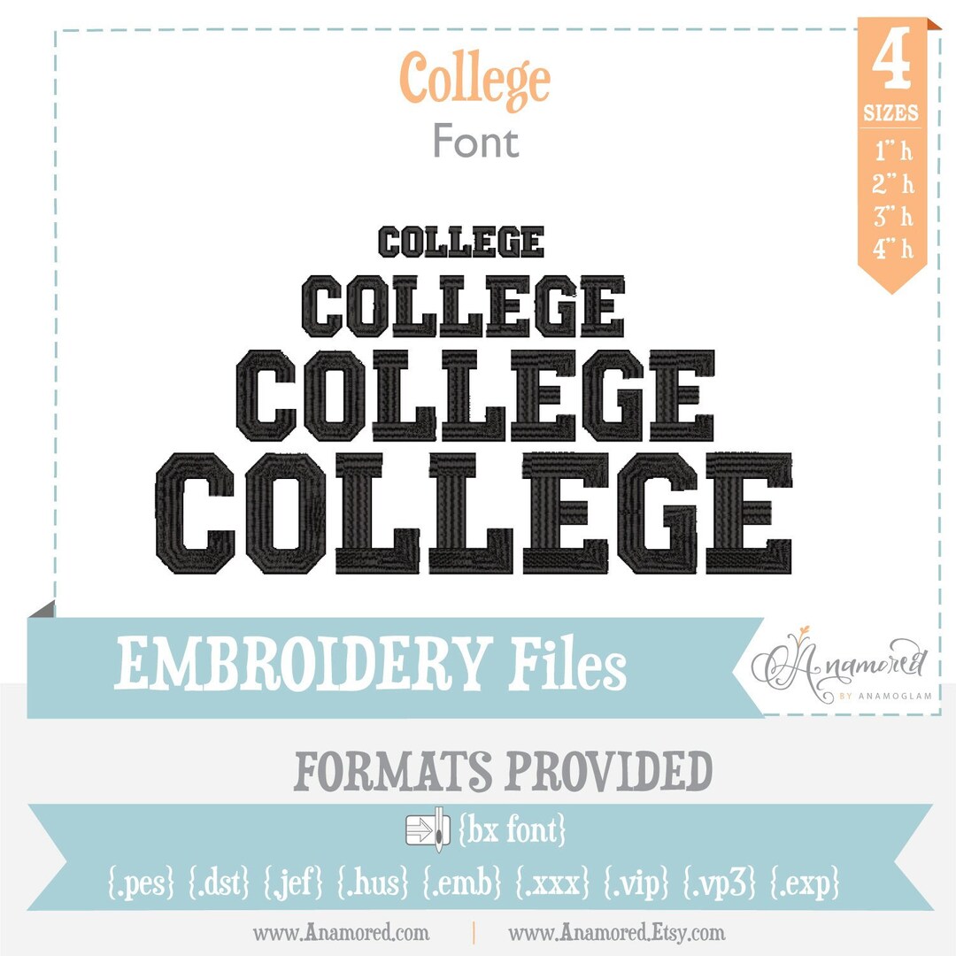 4 Sizes College Athletic Embroidery Font/alphabet for Embroidery ...