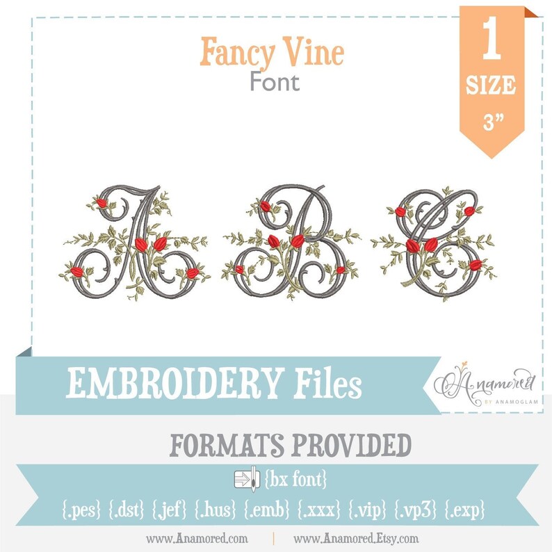 3 Fancy Floral Vine Monogram Embroidery Font for - Etsy