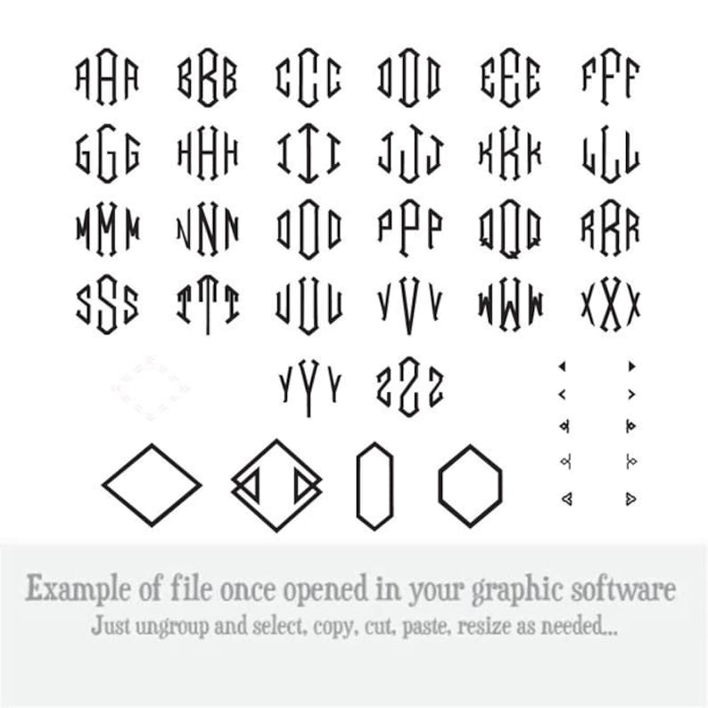 Cuttable Alphabet: Diamond Point Monogram Vector Instant - Etsy