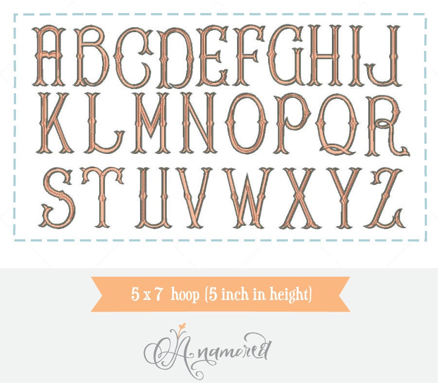 5 Sizes Fancy Fishtail With Border / Outline Embroidery Font | Etsy