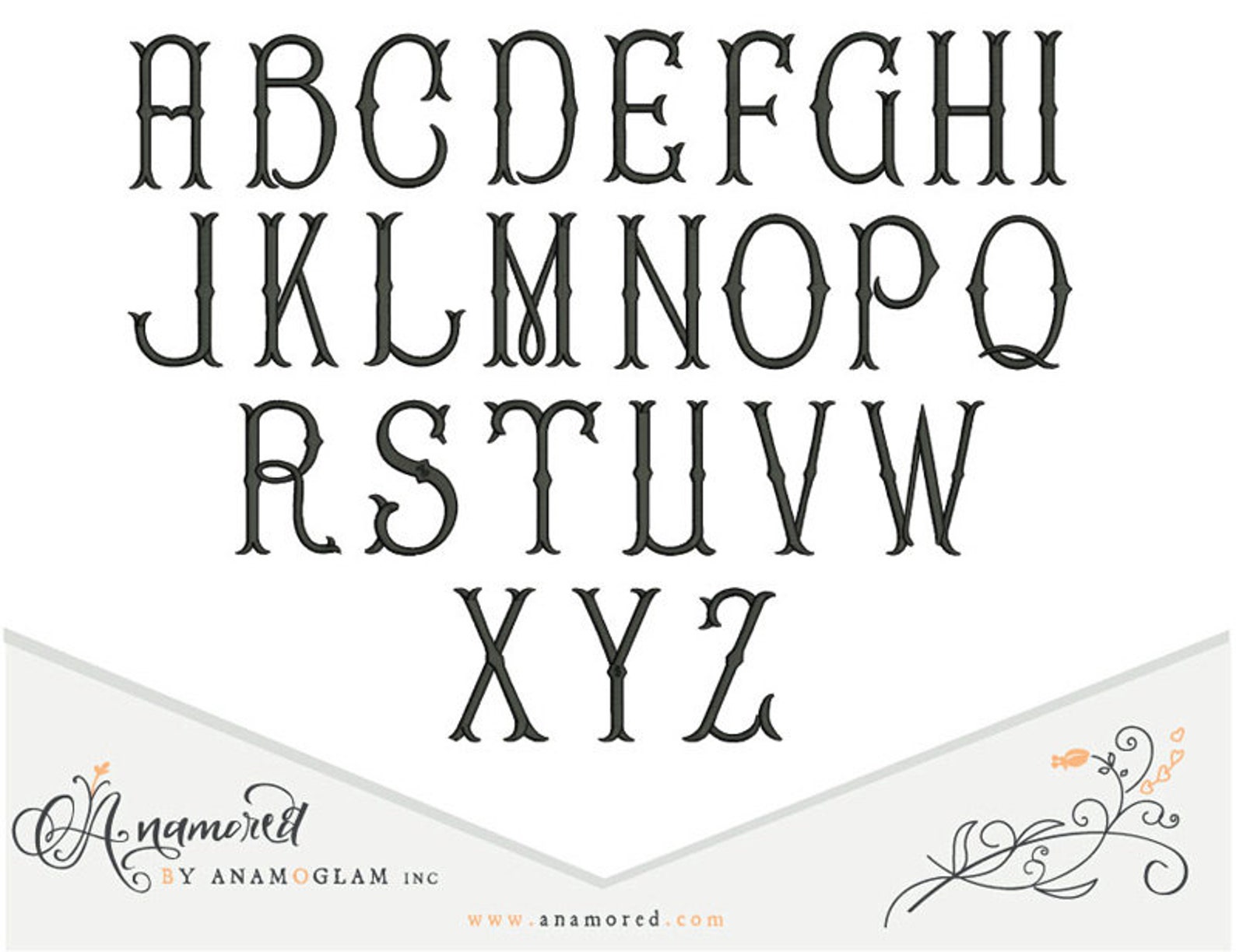 Fancy Fishtail Embroidery Font Package. Solid and With Border - Etsy