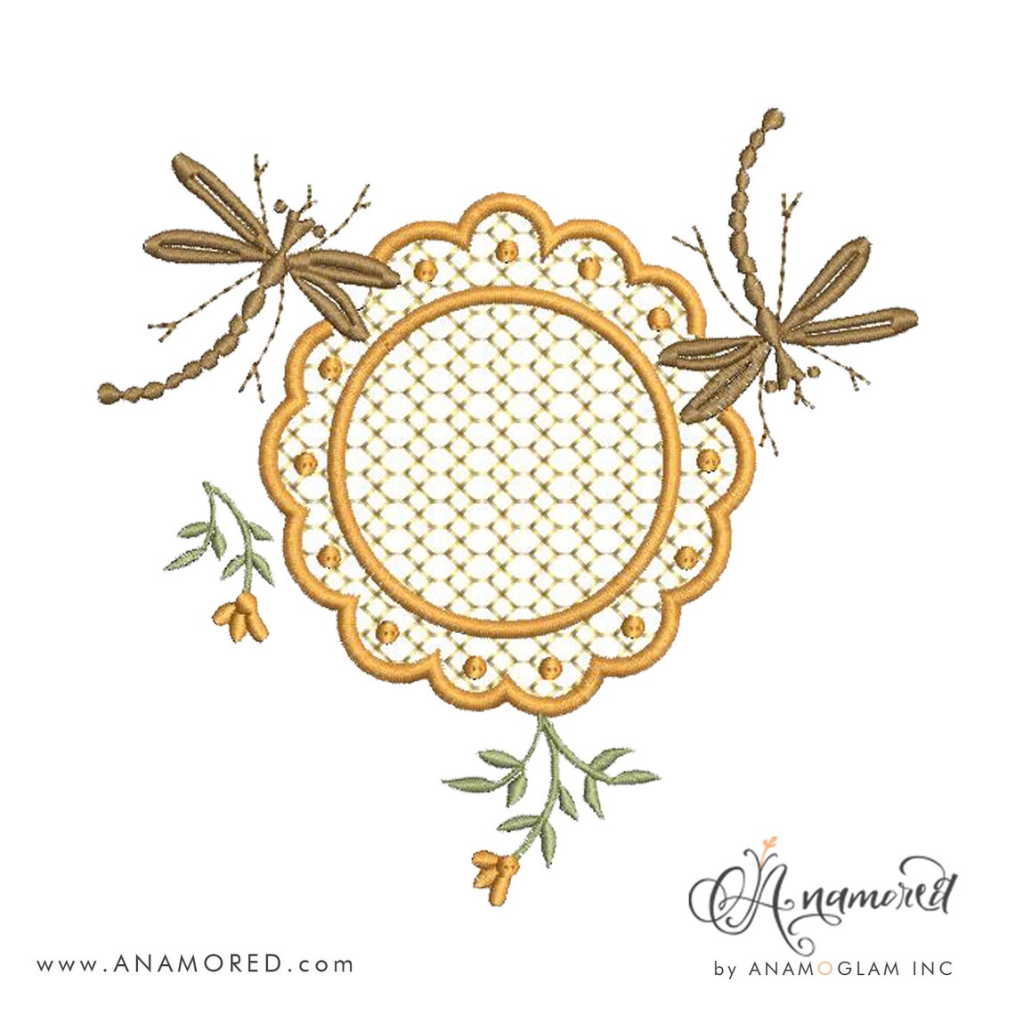 Dragonfly Motif Circular Monogram Frame Embroidery Design | Etsy