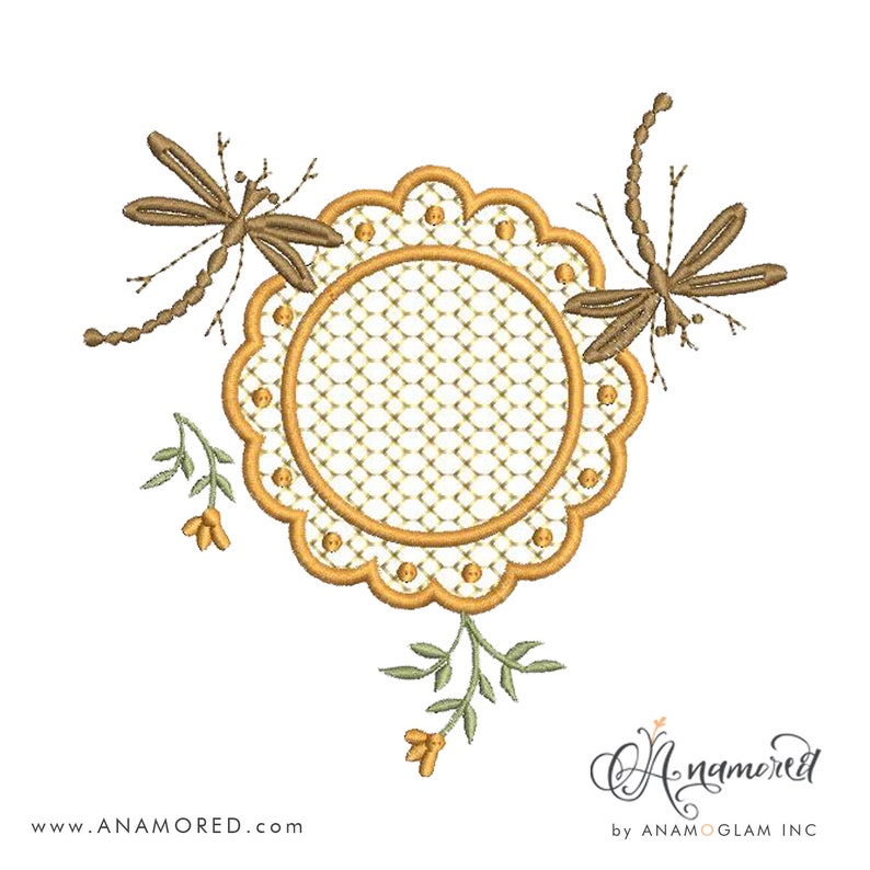 Dragonfly Motif Circular Monogram Frame Embroidery Design | Etsy
