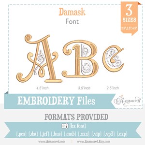 3 Sizes Medium Damask Machine Embroidery Font Monogram Alphabet - 3 ...