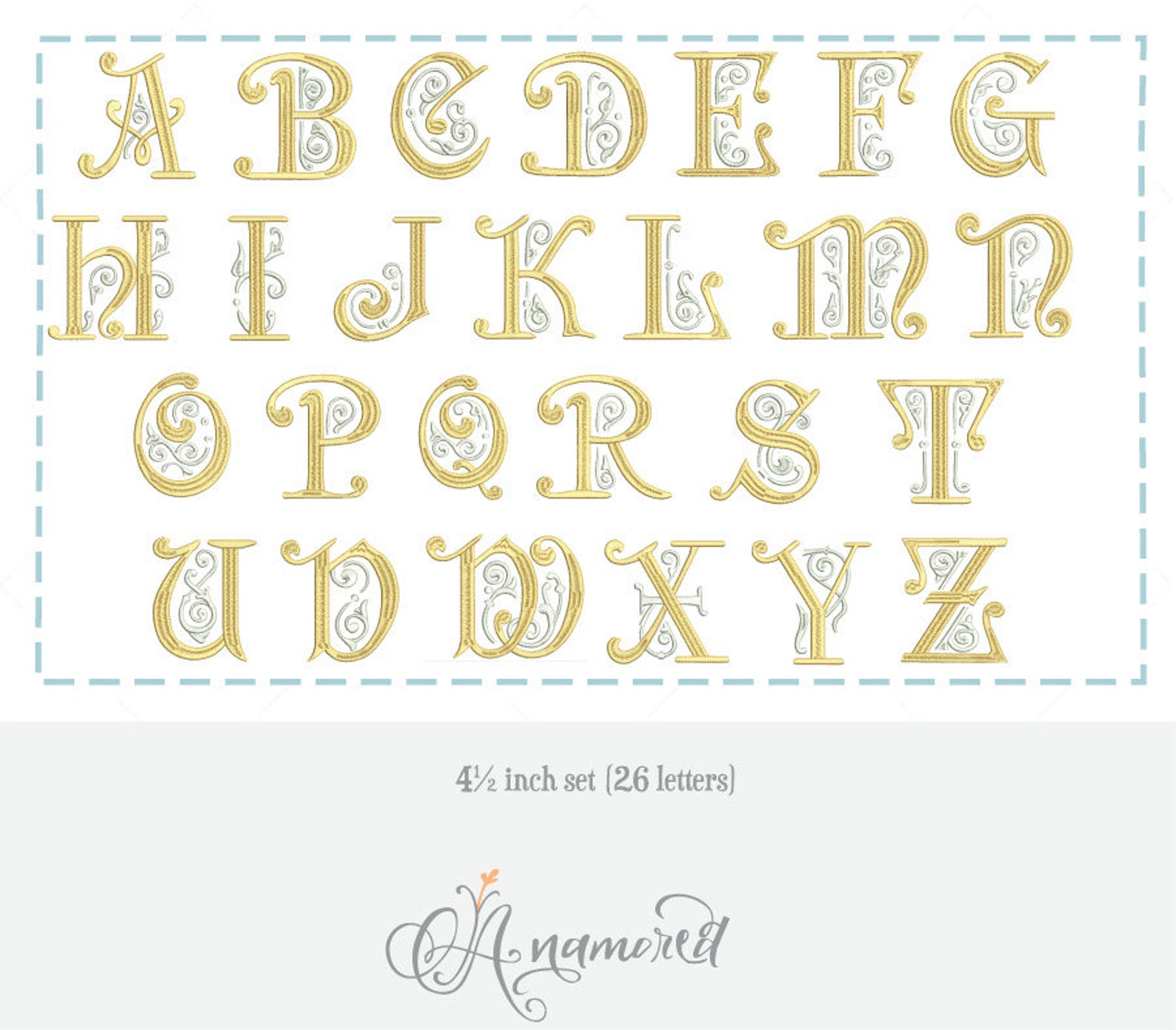 4 Sizes Damask Machine Embroidery Font Monogram Alphabet 4 Sizes 1.5, 2 ...