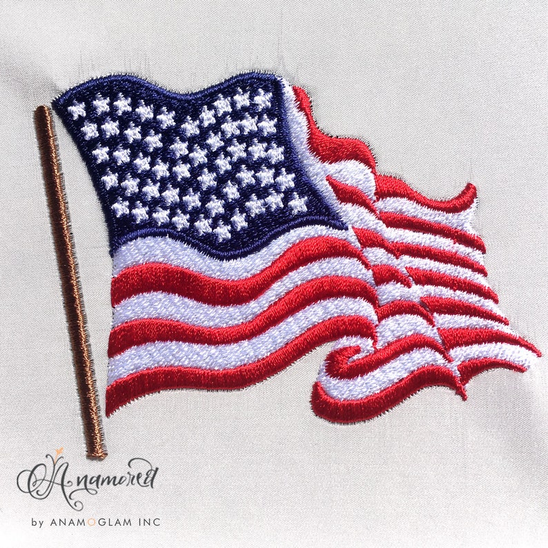 Waving USA American Flag With Pole - Embroidery Design Pattern for ...