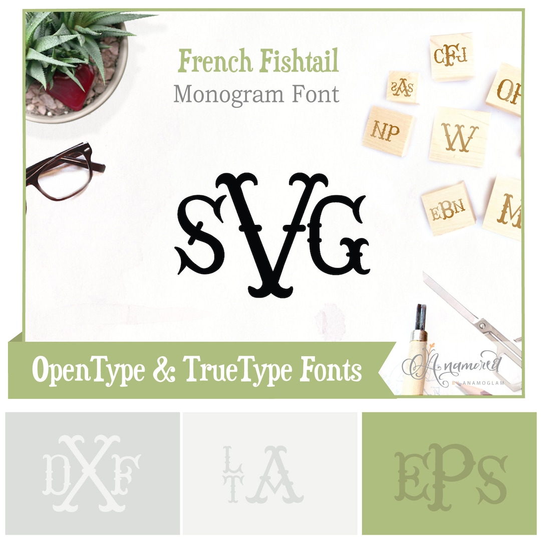 True Type and Open Type Font: French Fishtail Monogram Typeface for ...