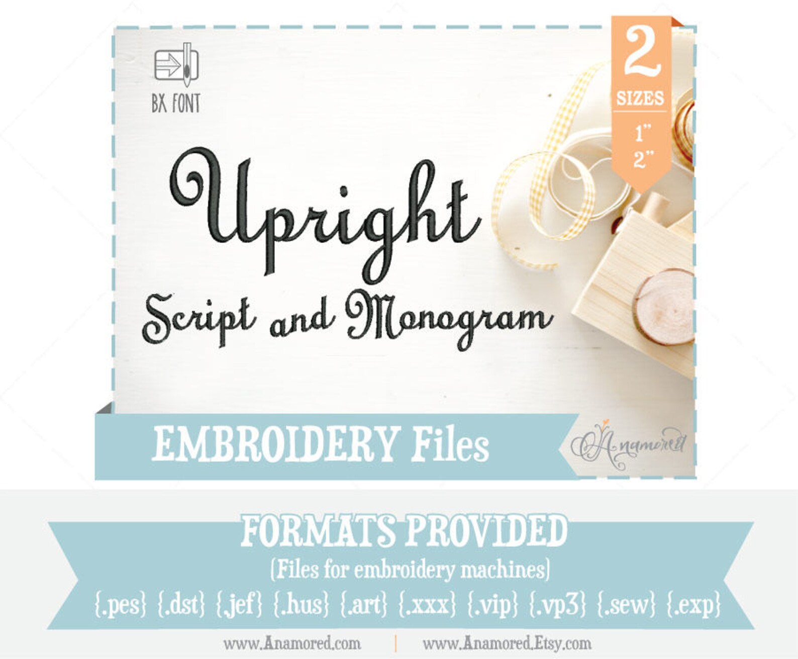 Upright Script & Monogram Embroidery Font. BX Font. 2 Sizes 1 | Etsy
