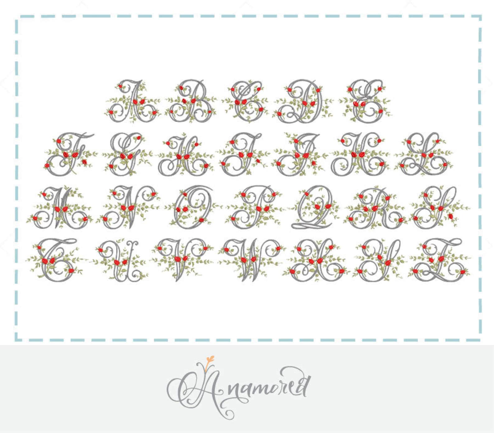 4 Fancy Floral Vine Monogram Embroidery Font for - Etsy