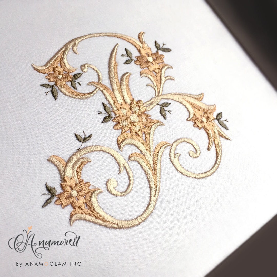 4" Floral Antique Vintage Embroidery Monogram Font for Embroidery ...