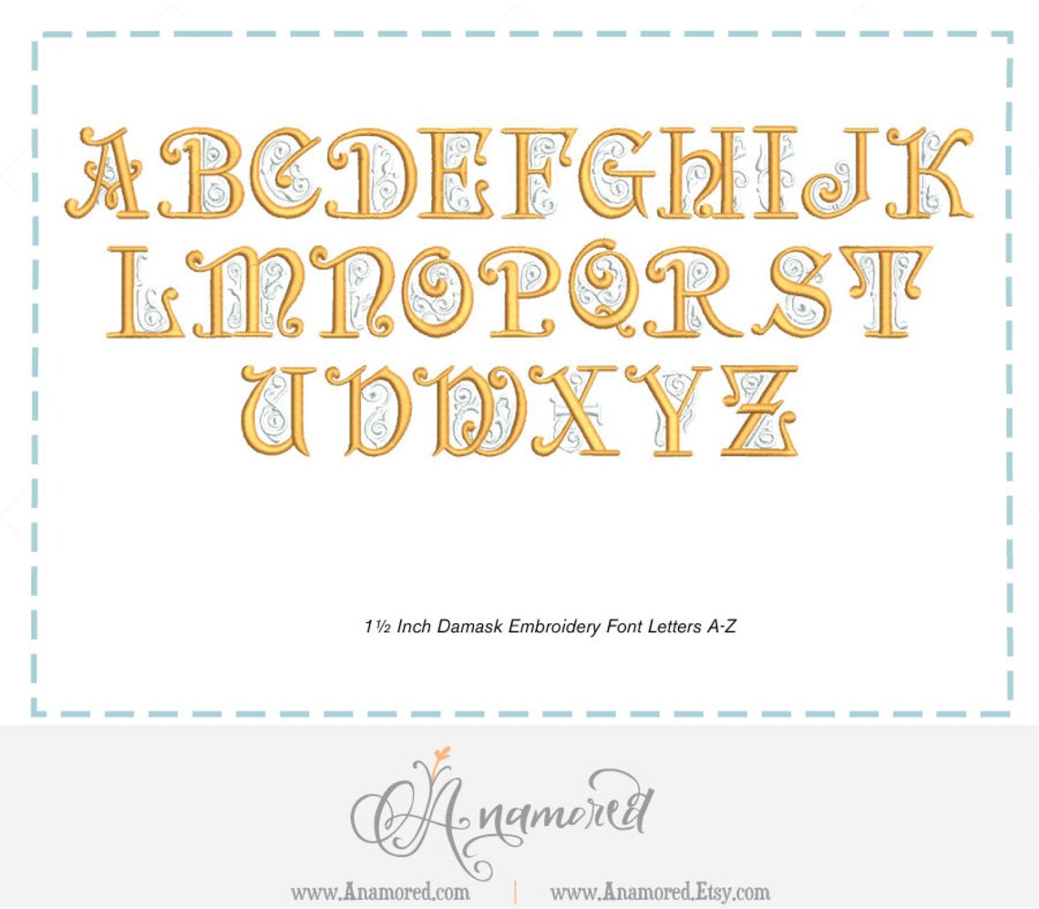 2 Sizes Small Damask Machine Embroidery Font Monogram Alphabet - 1.5 ...