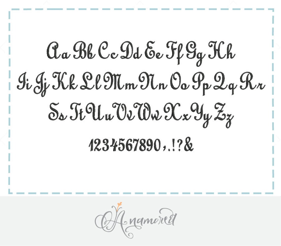Upright Script & Monogram Embroidery Font. BX Font. 4 Sizes (1, 1.5, 2 ...