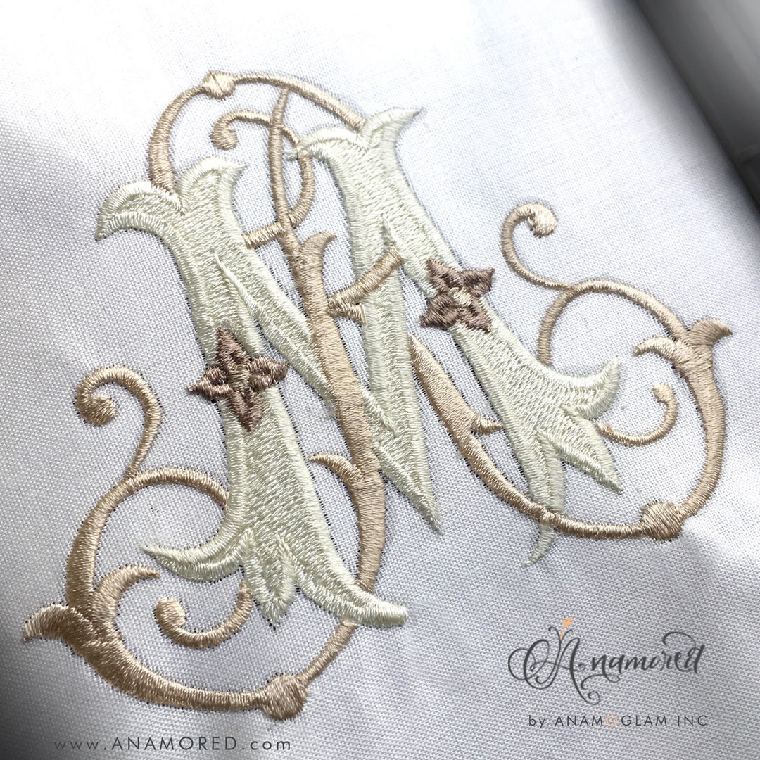 Interlocking MR or RM Interlocking Embroidery Monogram, Antique Floral ...