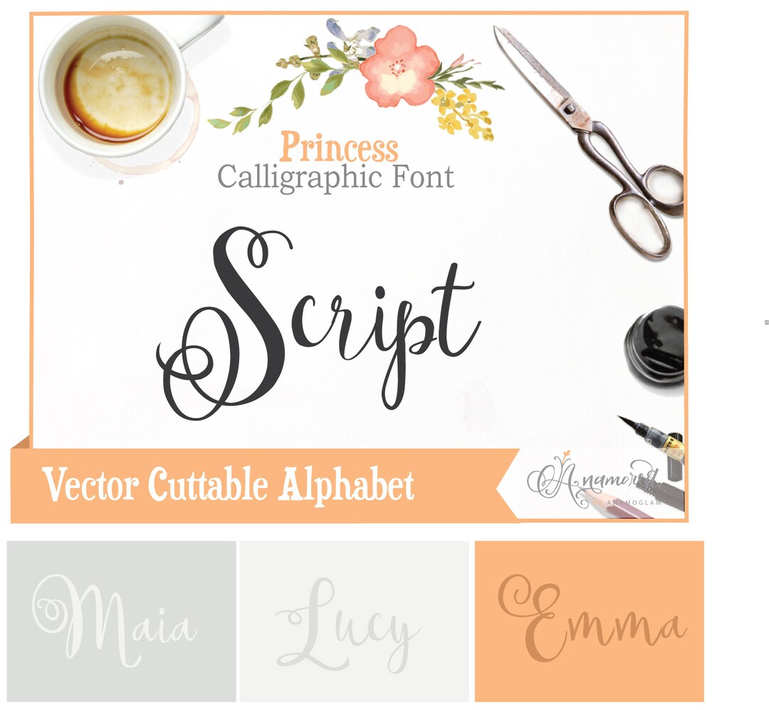 Princess Script Calligraphic Cuttable Vector Alphabet Design/ Instant ...