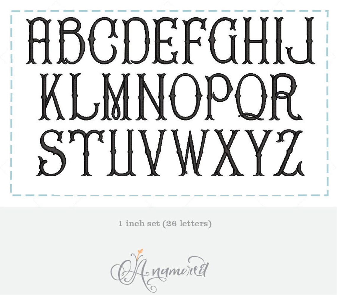 2 Sizes (1 & 2") Fancy Fishtail Embroidery Font, Instant Download for ...