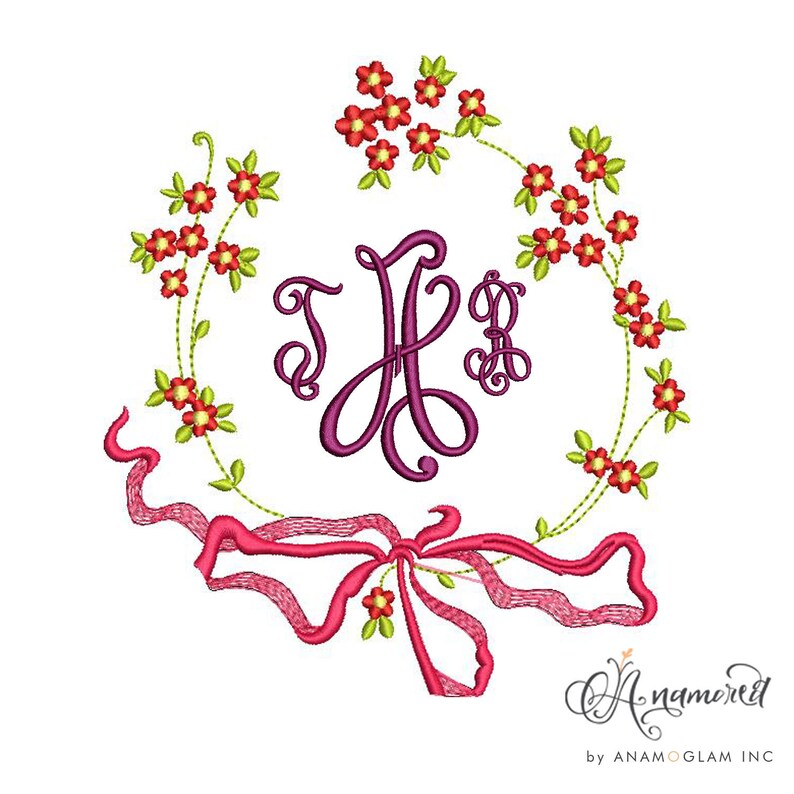 Ornate Floral Monogram Frame With Bow Embroidery Design/ | Etsy