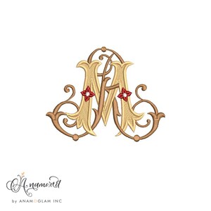 Interlocking MR or RM Interlocking Embroidery Monogram, Antique Floral ...