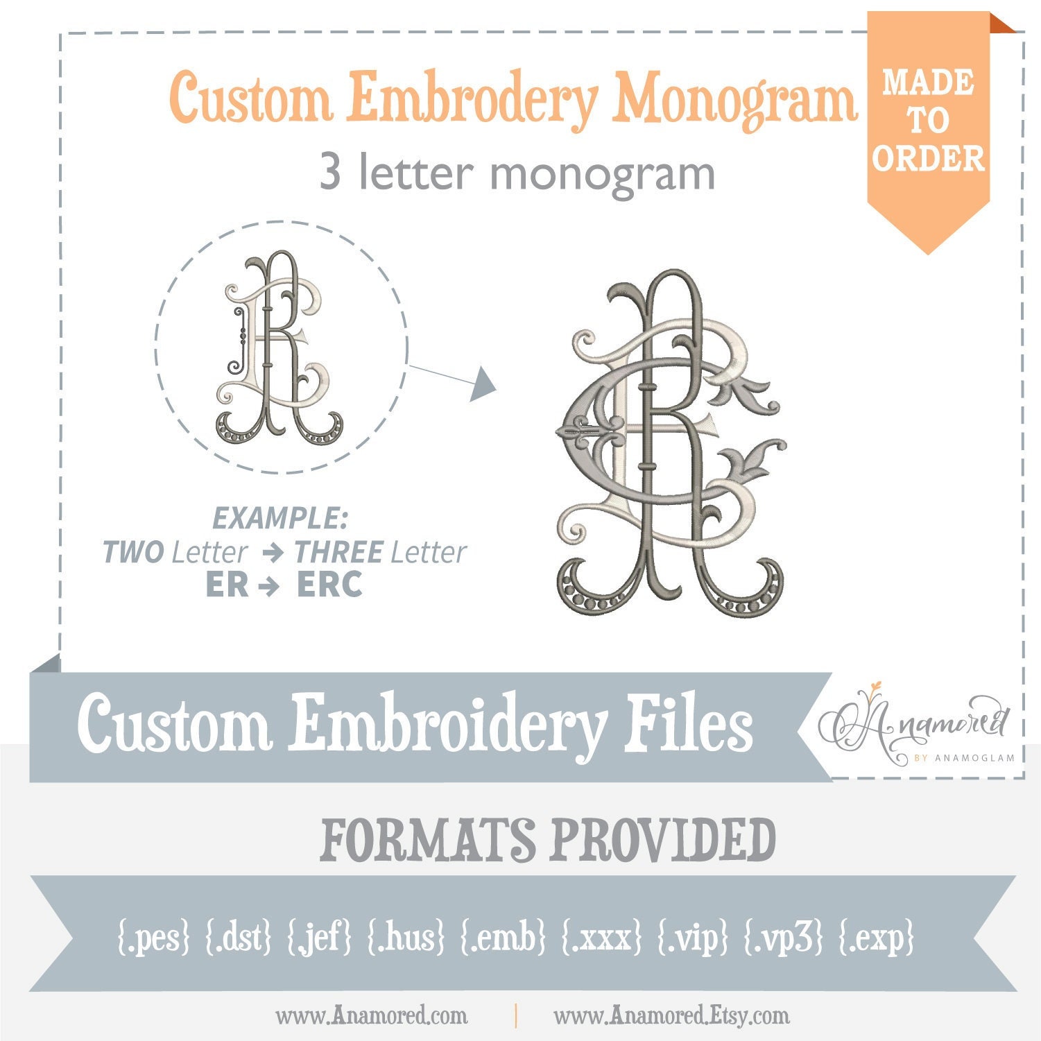 Custom 3 Letter Embroidery Monogram (digital Download) - Etsy