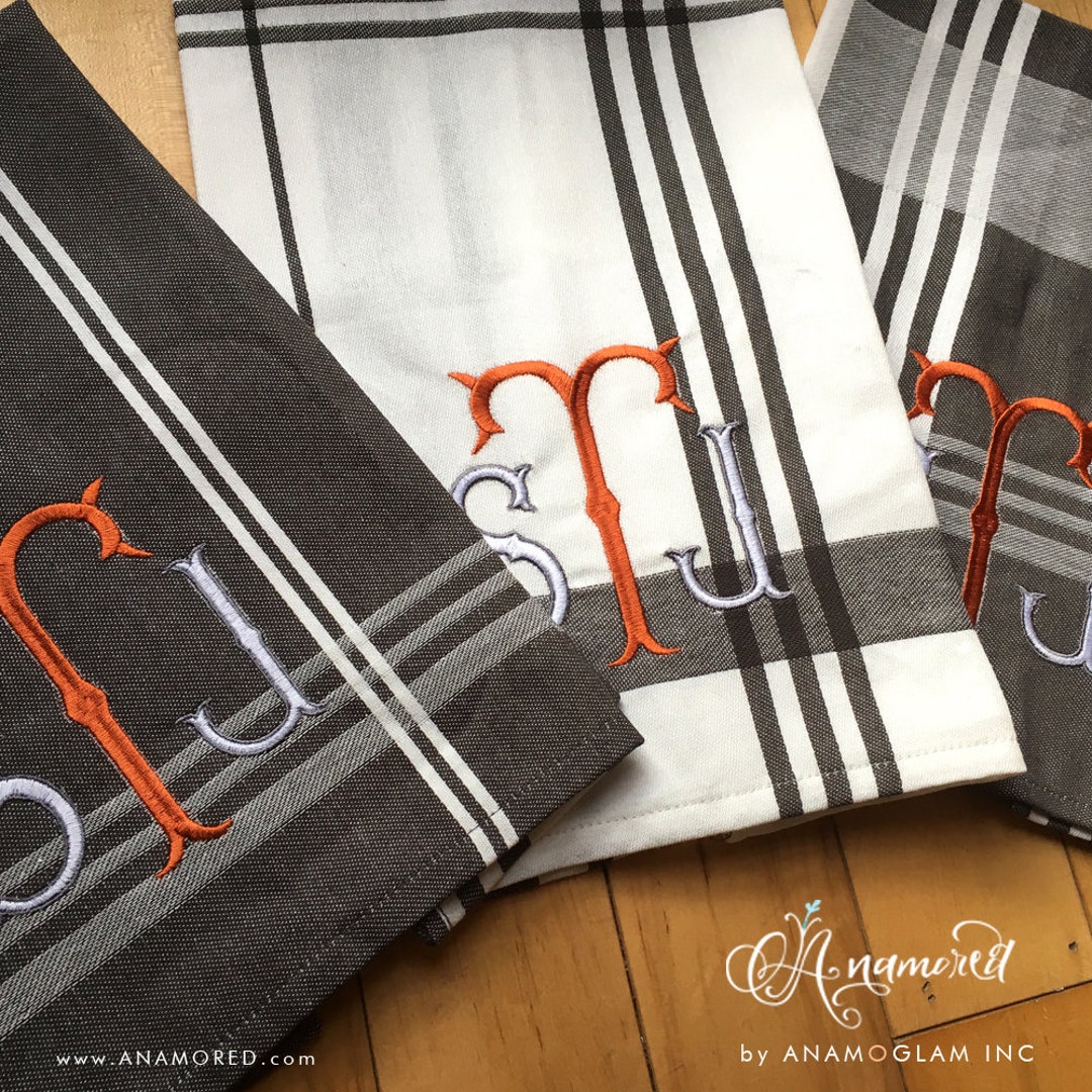 Fancy Fishtail Embroidery Font Package. Solid and With Border / Outline ...