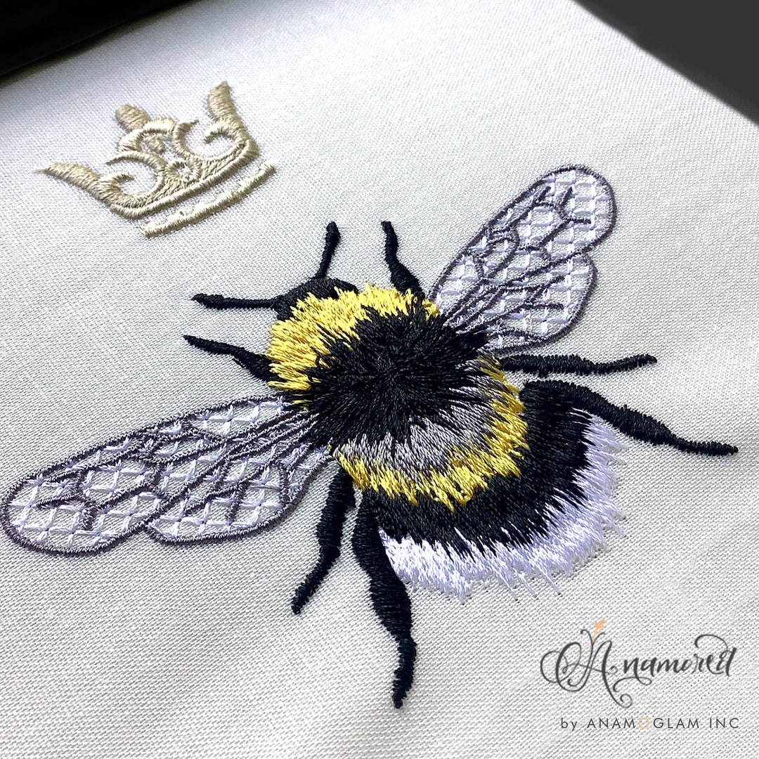 Furry Fuzzy Queen Bumble Bee With Crown Embroidery Design Pattern ...
