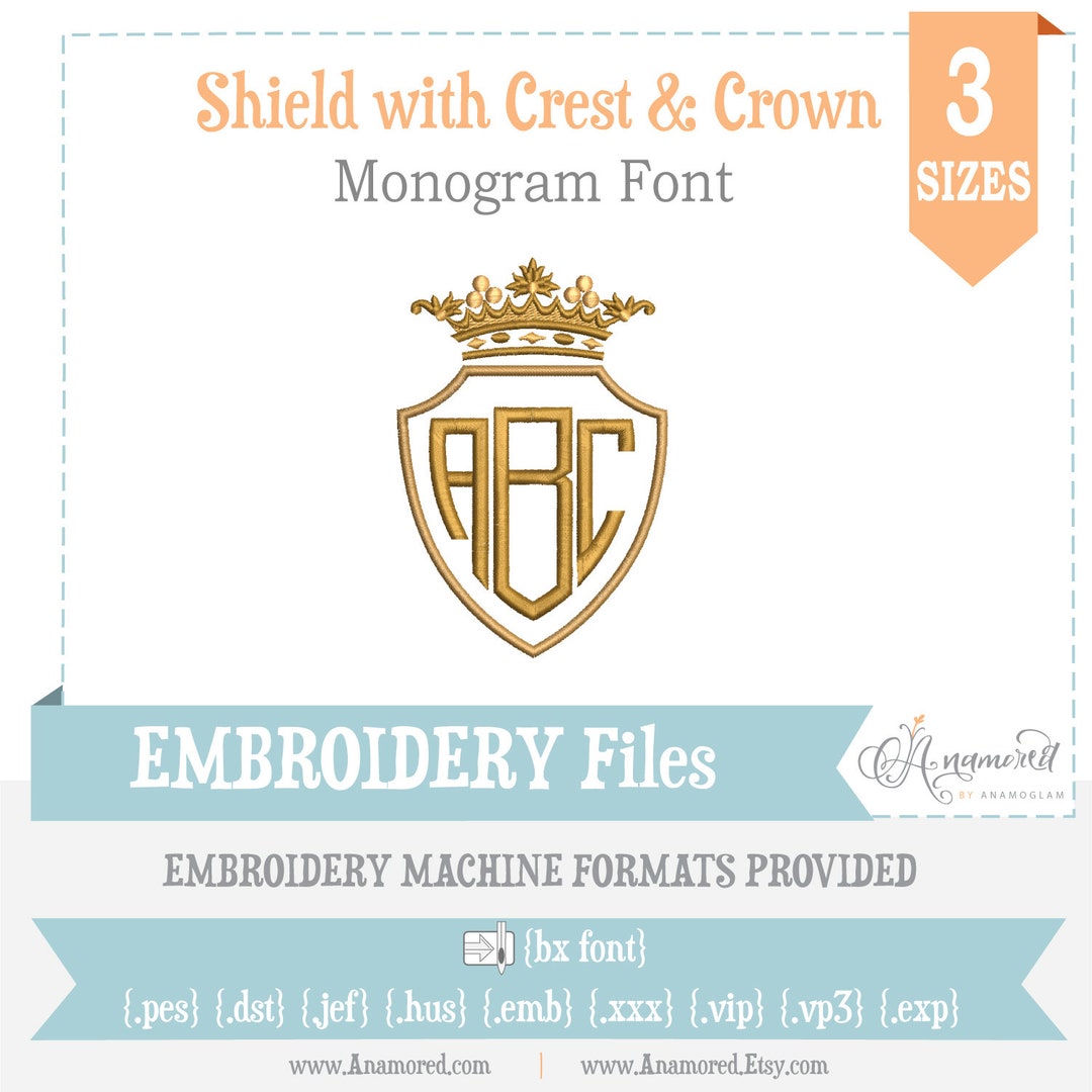 Shield Monogram Font With Crest and Crown, 26 Letters, 1 Crest With ...