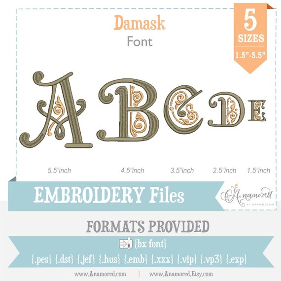 5 Sizes Damask Machine Embroidery Font Monogram Alphabet 4 - Etsy