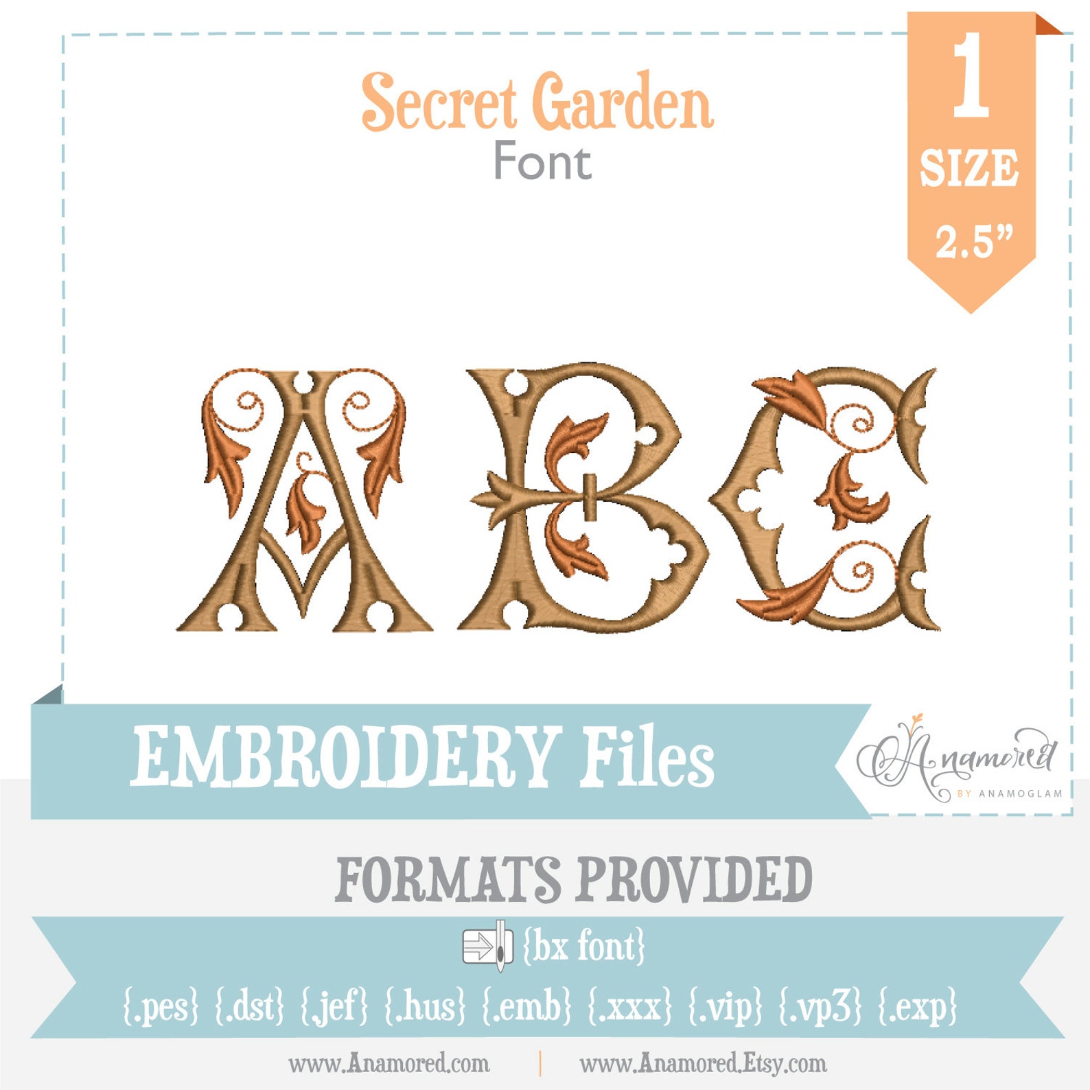 Police de monogramme de broderie Secret Garden 1 taille (2,5 po.) pour ...