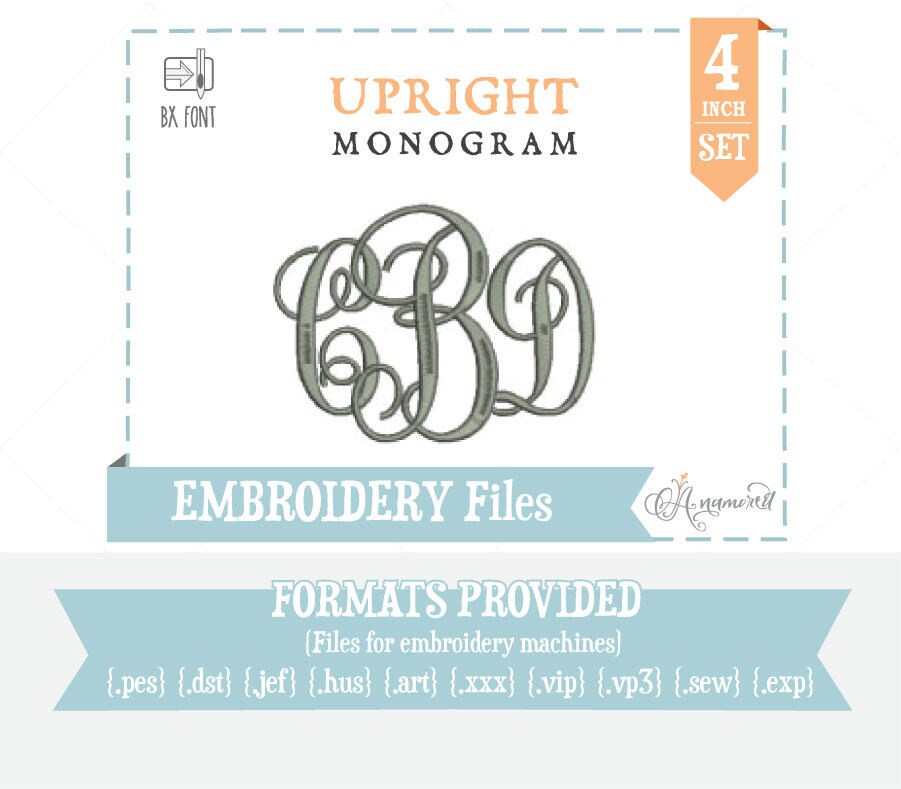Sewing & Fiber 4 inch Upright Script Monogram Alphabet Embroidery Font ...