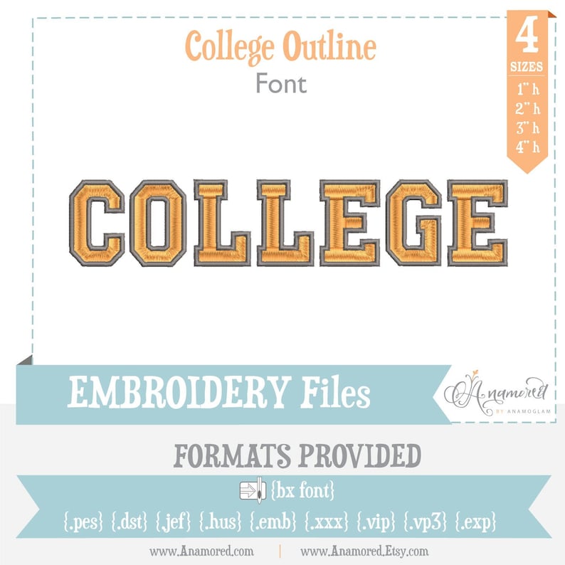 4 Sizes College With Border Athletic Embroidery Font for - Etsy