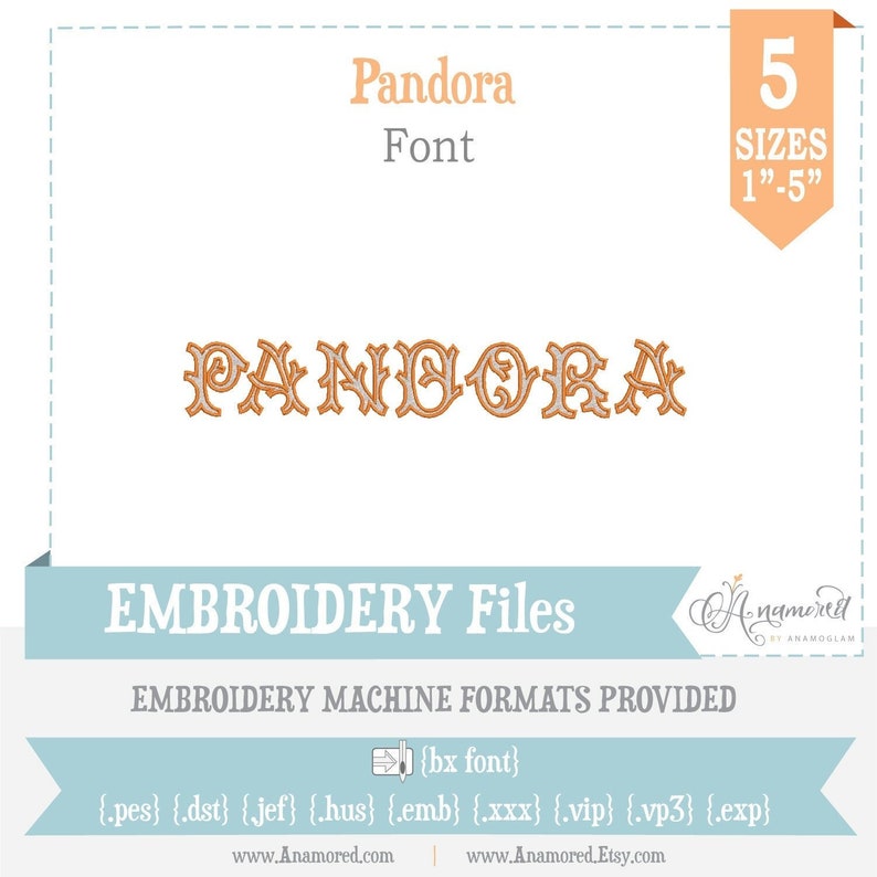 5 Sizes (1 -5 Inch) Pandora Machine Embroidery Font and Monogram, Fill ...