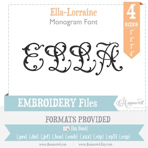 4 Sizes Ella Lorraine Vintage Damask Monogram, Machine Embroidery Font ...