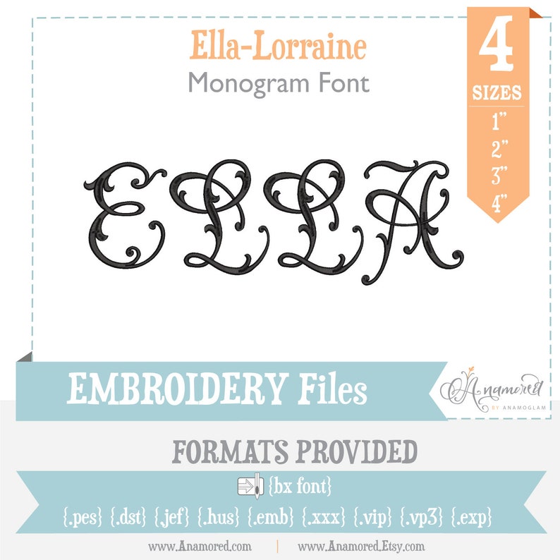 4 Sizes (1", 2", 3" & 4" Inch) Ella Lorraine Vintage Damask Monogram ...