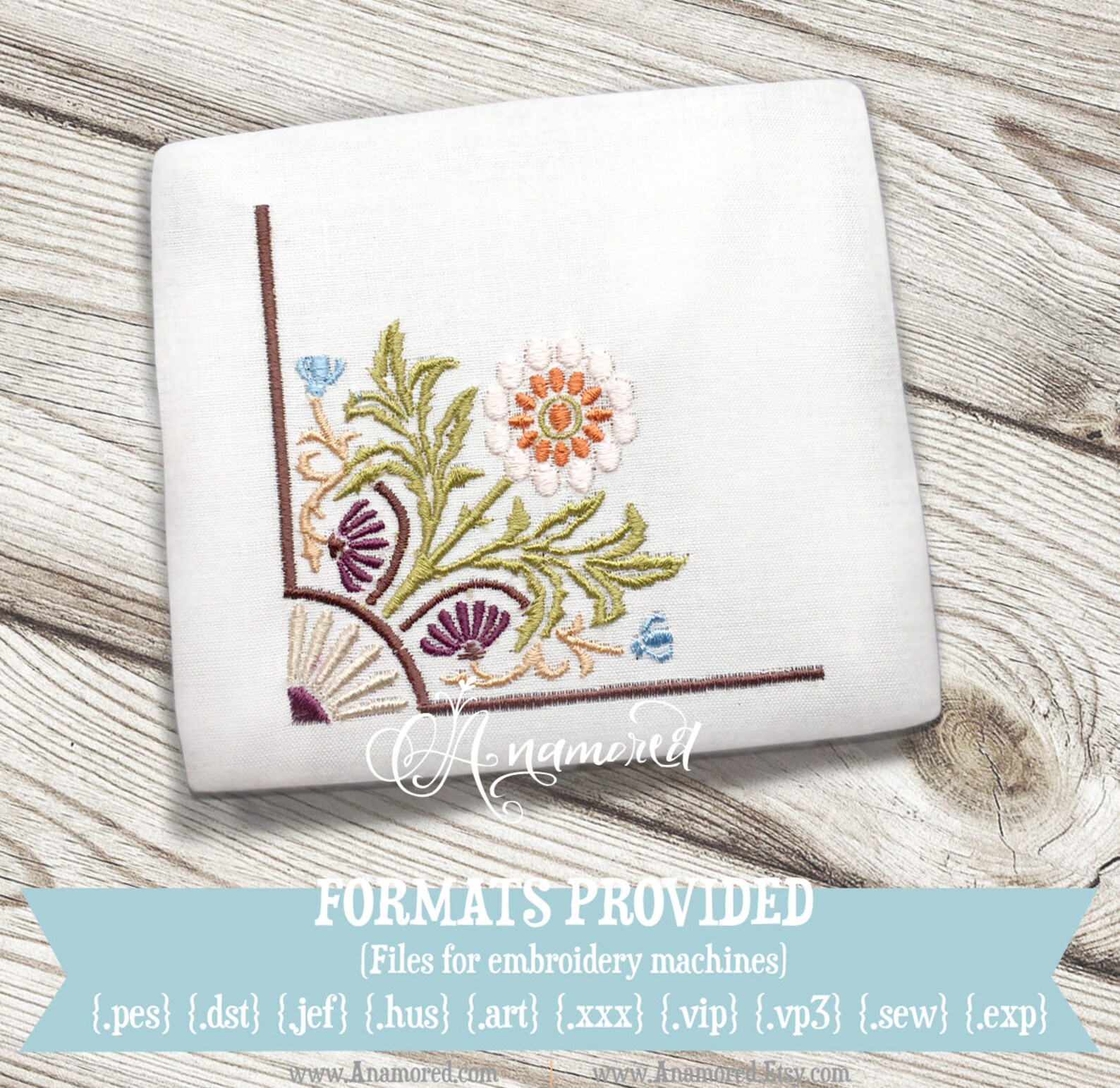 Floral Corner Embroidery Design Instant Download for - Etsy
