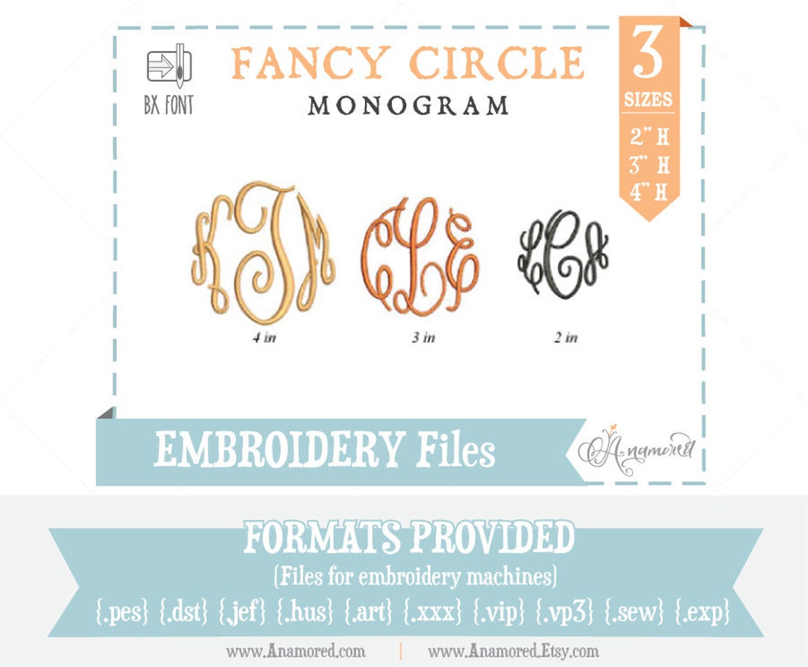Fancy Master Circle Monogram Embroidery Fonts 3 Sizes - Etsy