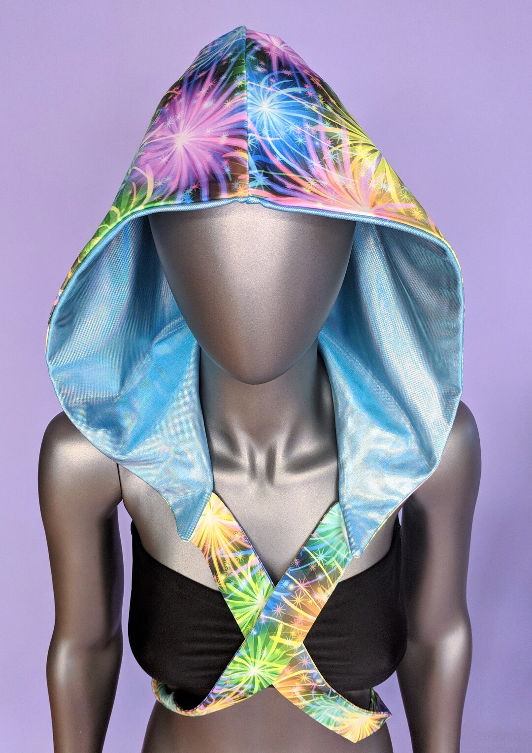 Fireworks and Blue Holo Reversible Wrap Hood - Etsy