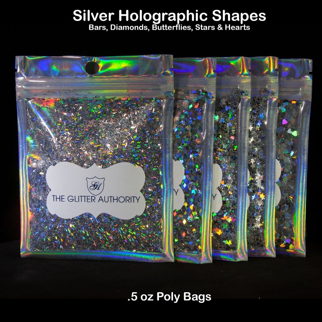 Silver Holograph Glitter in 5 Shapes, Chunky Glitter for Tumblers and ...