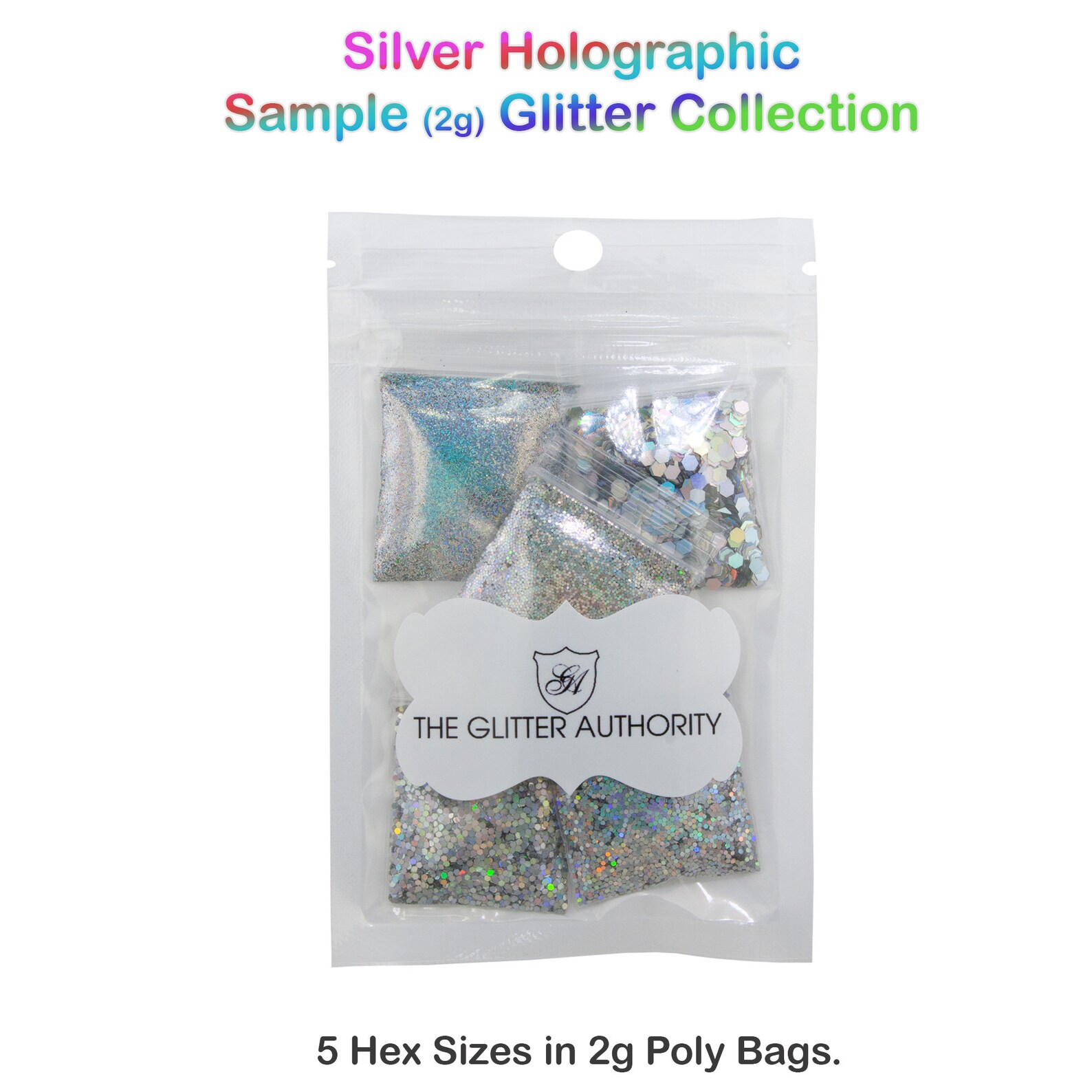 Silver Holographic Collection in 5 Hex Sizes for Resin Supplies, Nail ...