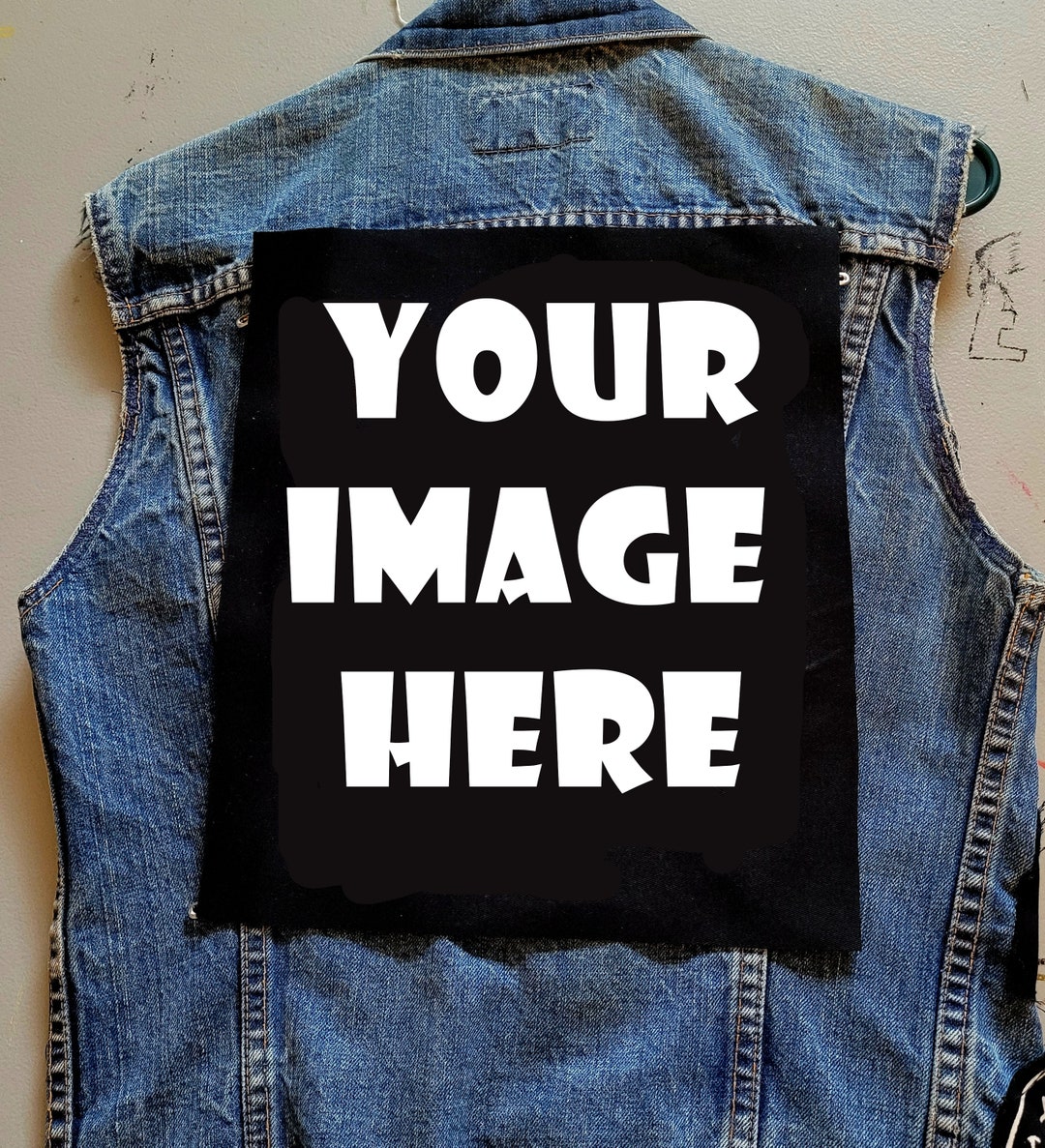 CUSTOM BACK PATCH - White Ink on Black Fabric Back Patch - Etsy