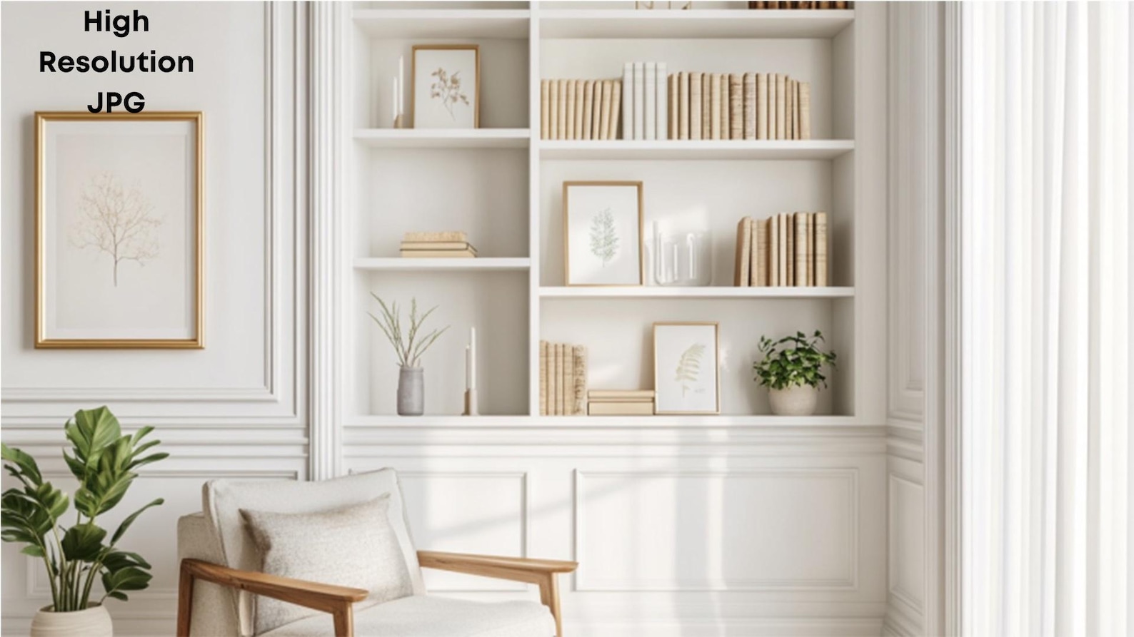 Clean Zoom Bookshelf Background, Modern White Shelves, Boho Chic ...