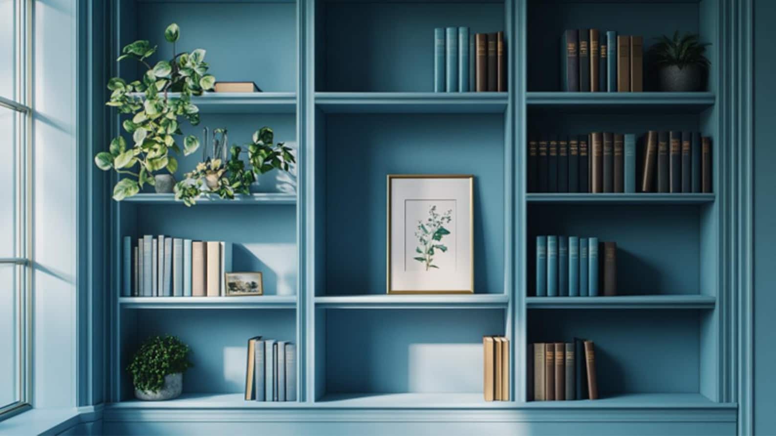 Neutral Zoom Background Modern Aesthetic Blue Modern Home Office Wall ...