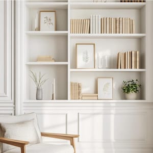 Clean Zoom Bookshelf Background, Modern White Shelves, Boho Chic ...