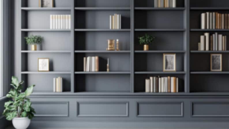 Gray Zoom Background Modern Aesthetic Modern Home Office Bookshelves ...