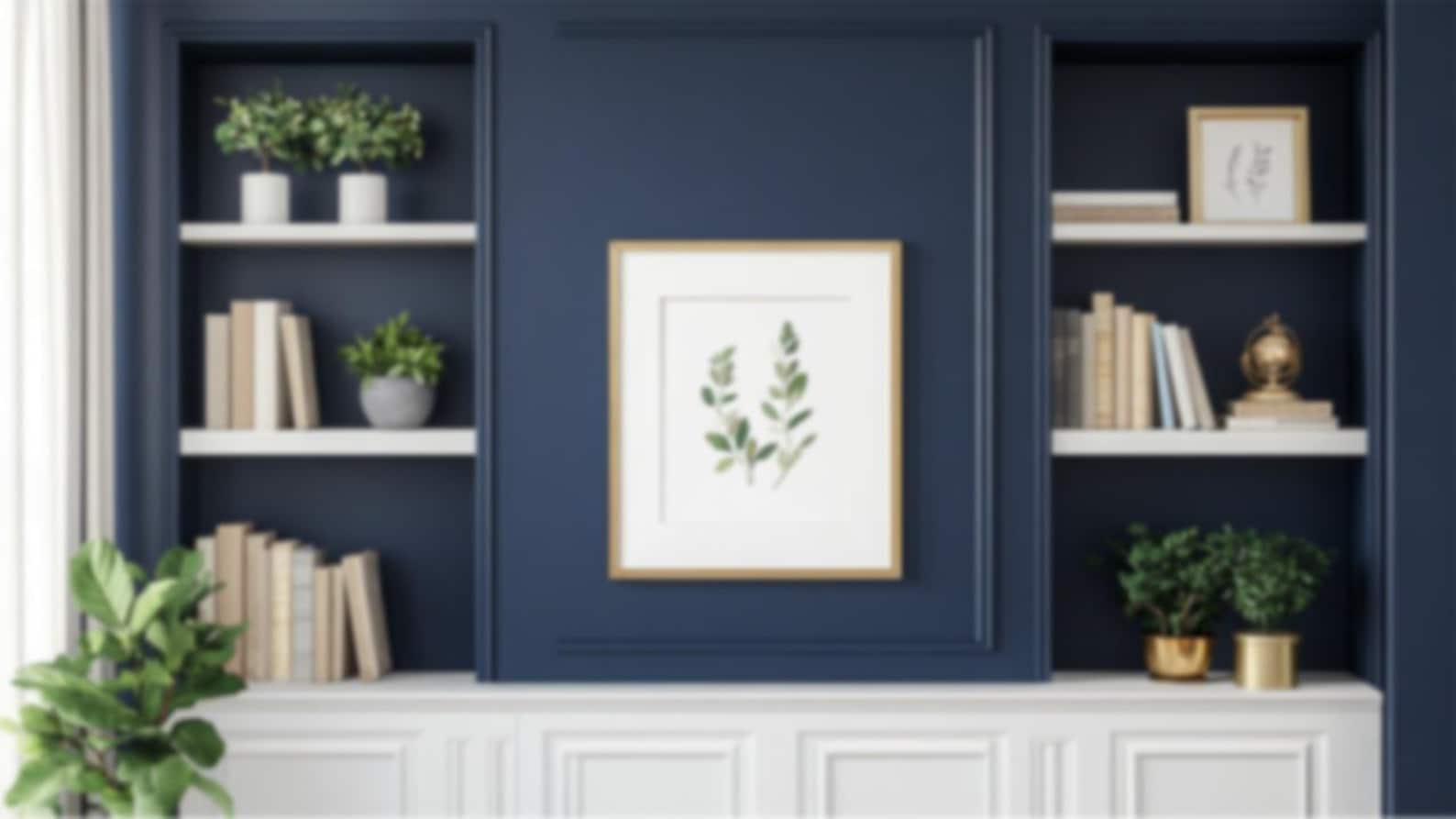 Neutral Zoom Background Modern Aesthetic Blue Modern Home Office Wall ...