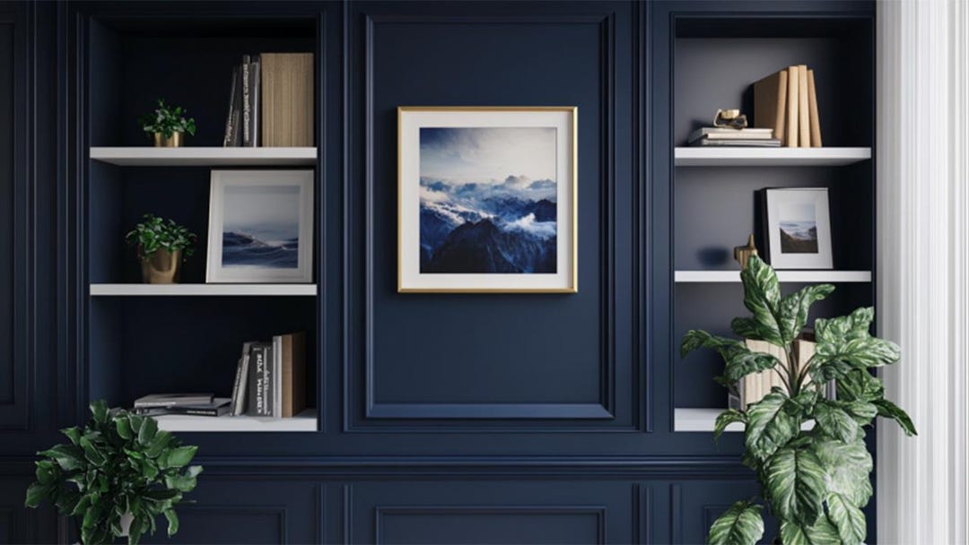 Neutral Zoom Background Modern Aesthetic Blue Modern Home Office Wall ...