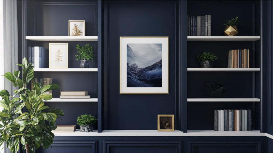 Neutral Zoom Background Modern Aesthetic Blue Modern Home Office Wall ...