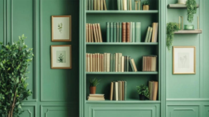 Video Call, Zoom Background, Modern Aesthetic Green Modern Home Office ...