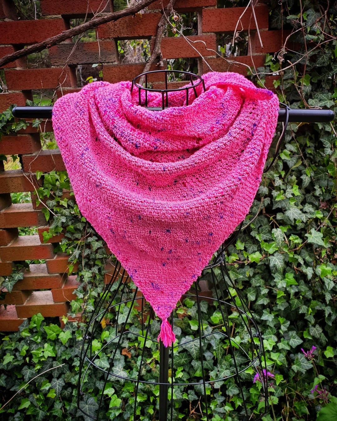 Hot Pink Recycled Silk Triangle Scarf With Tassel - Women's Clothing ...