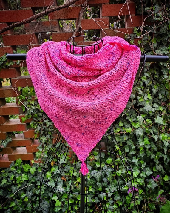 Hot Pink Recycled Silk Triangle Scarf with Tassel | Etsy