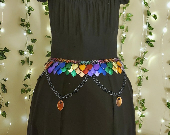 Rainbow Dragon Scale Belt - Renaissance Chain Mail Waist Belt- Handmade ...